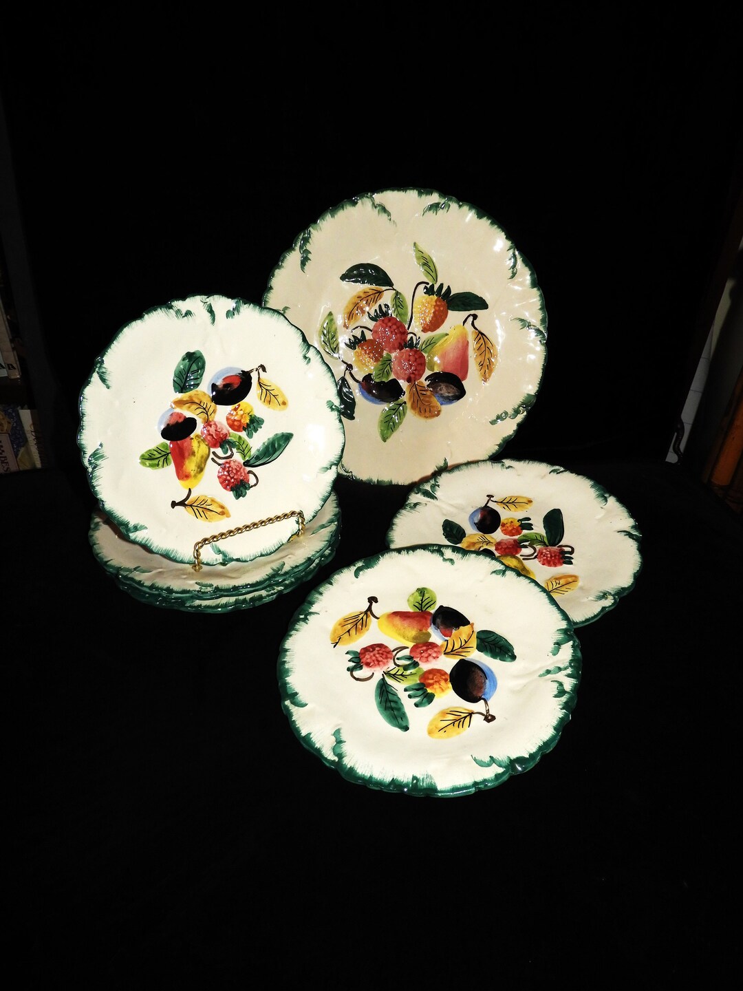 Vtg Hand Painted Cabbage Leaf Plates & Platter|white Made in Italy ...