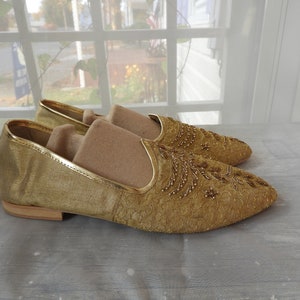 Vtg Unisex Gold Embroidered Slippersvtg Mozri Gold Metal Embroidered ...