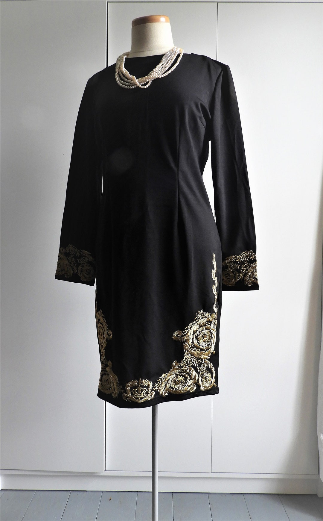 Liangying Black Gold Embroidered Dress Formal Ladies Black - Etsy Liangying Black Gold Embroidered Dress Formal Ladies Black - Etsy