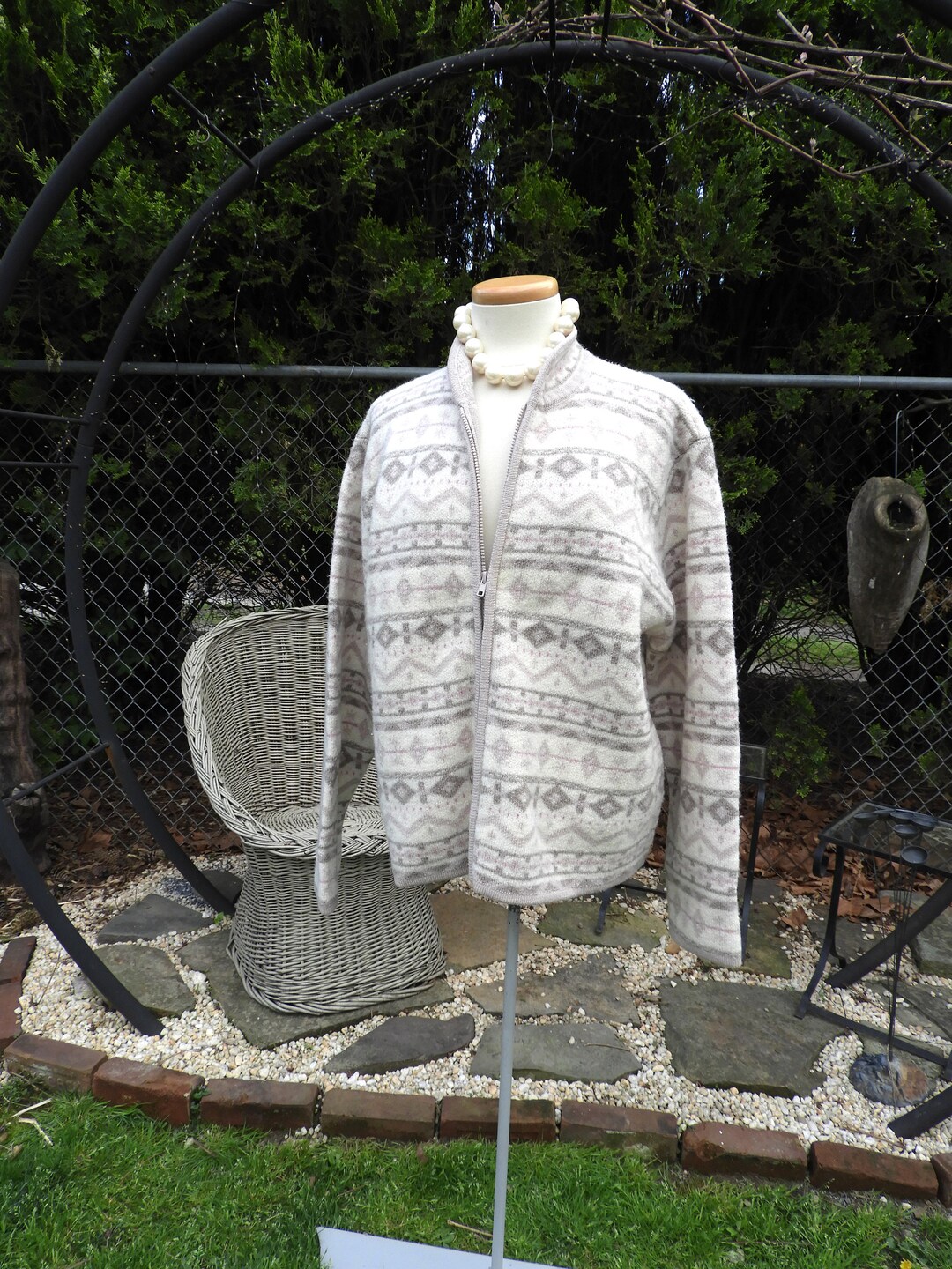 Vtg Pink White Brown Wool Fair Isles Cardigan|vtg Talbots Boiled Wool ...