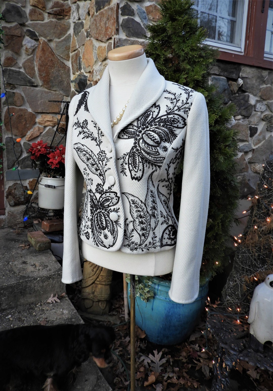 Vtg White Beaded Blazer, White Wool Short Floral Beaded Blazer, Megan ...