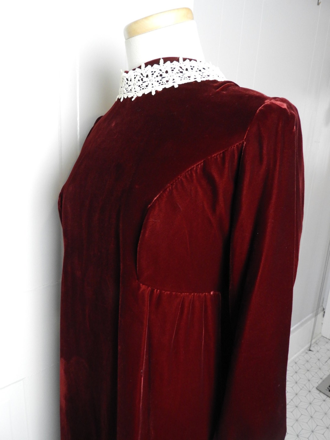 Old New Stock 1970's Red Velvet Formal Dress|vtg Retro Full Length Red ...