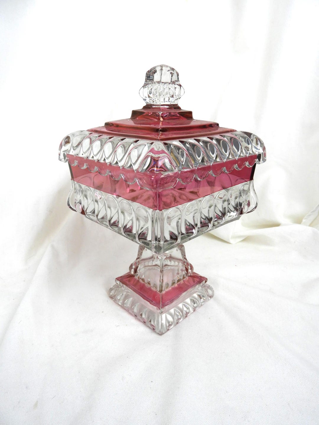 Vtg MCM Red and Clear Ruby Red Glass Candy Dish|indiana Glass Ruby ...