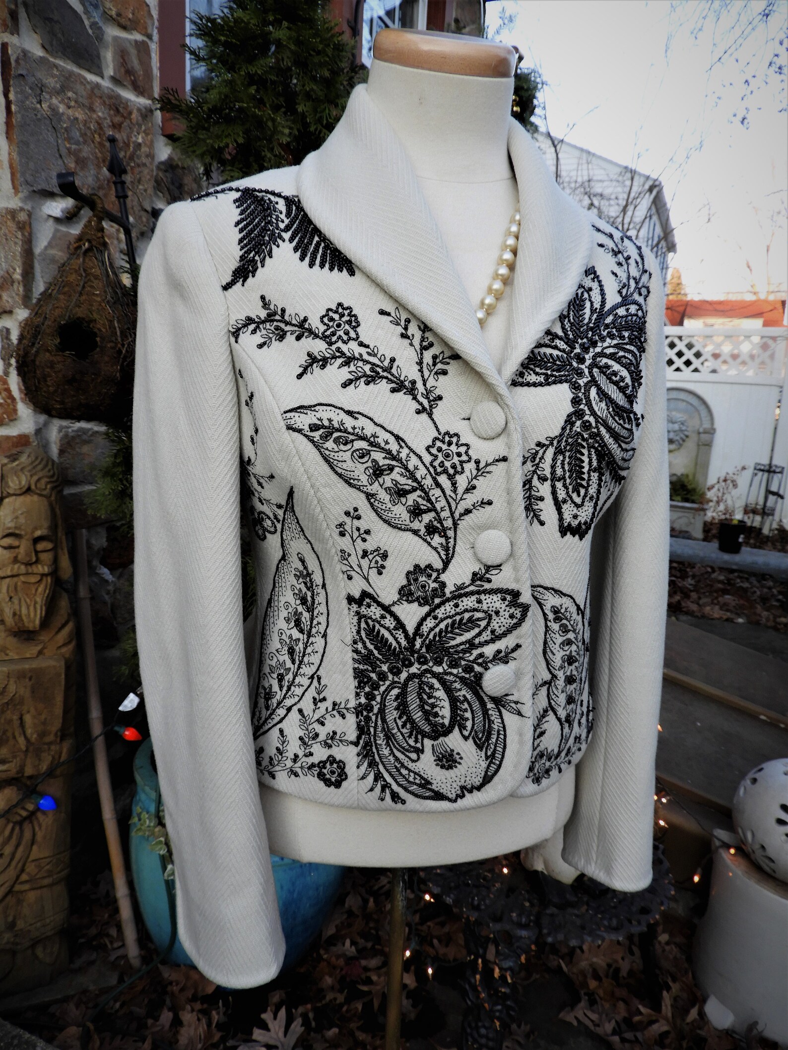 Vtg White Beaded Blazer White Wool Short Floral Beaded | Etsy