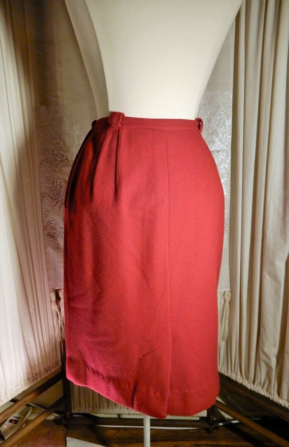TERRIFIC Vtg 1960's Red Skirt, Red Wool Pencil Skirt… - Gem