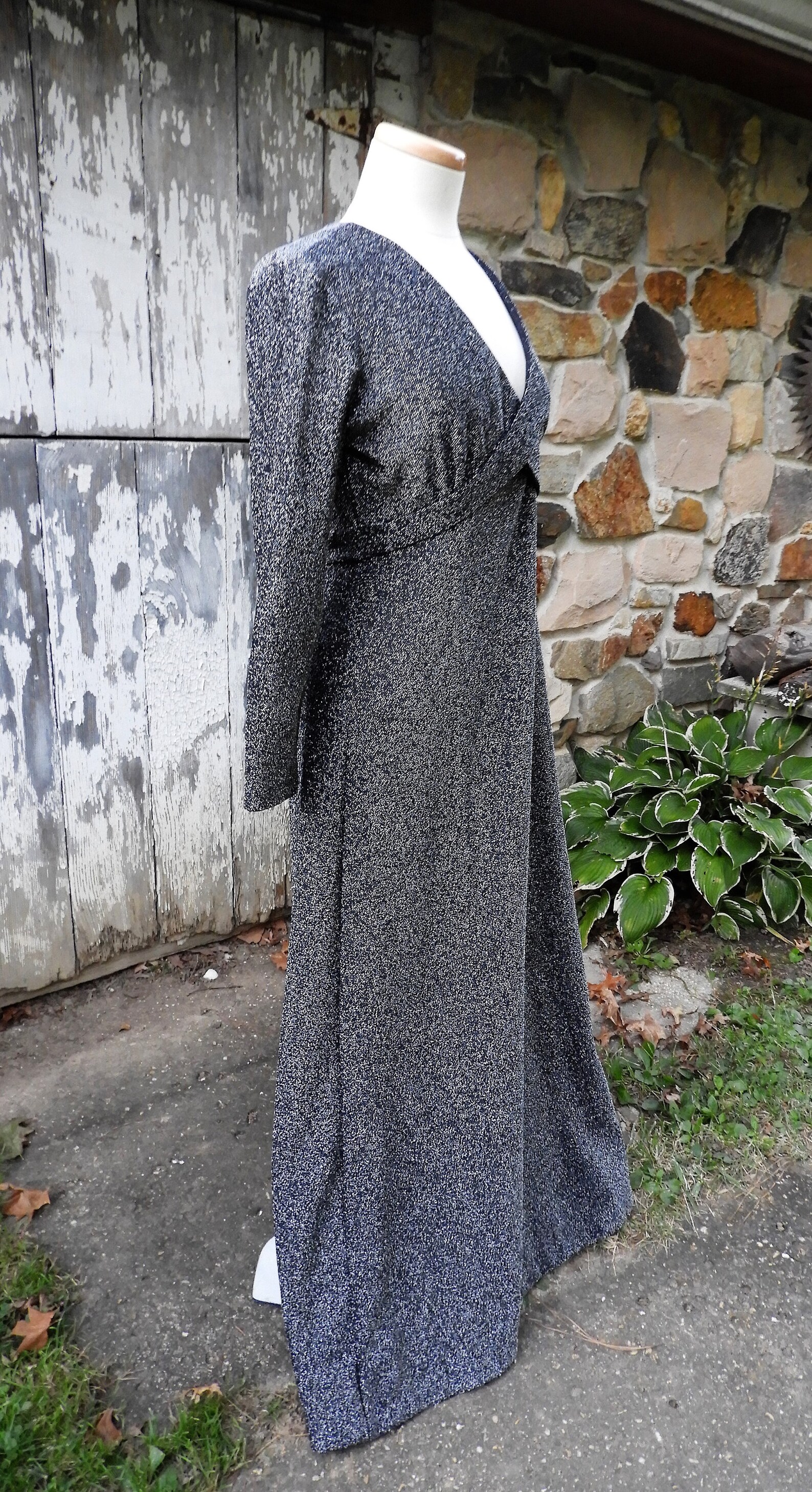 Vtg Black Formal Dress Sears Fashions Silver Thread - Etsy