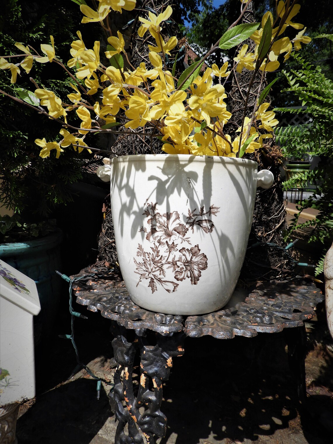 Antique Ironstone Bucket Slop Bucket Brown White Floral - Etsy