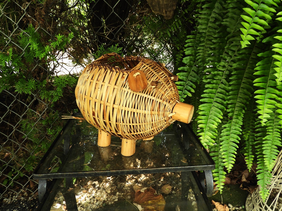 Vtg MCM Wicker Pig Planter|1970's Bohemian Wicker Pig|natural Boho ...