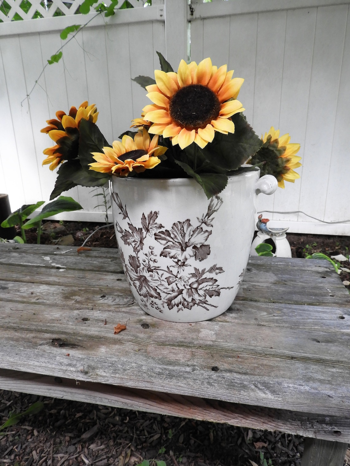 Antique Ironstone Bucket Slop Bucket Brown White Floral - Etsy