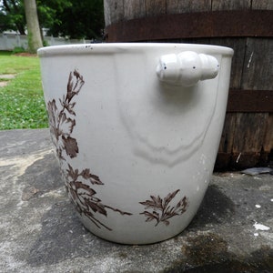 Antique Ironstone Bucket, Slop Bucket, Brown White Floral, Transferware ...