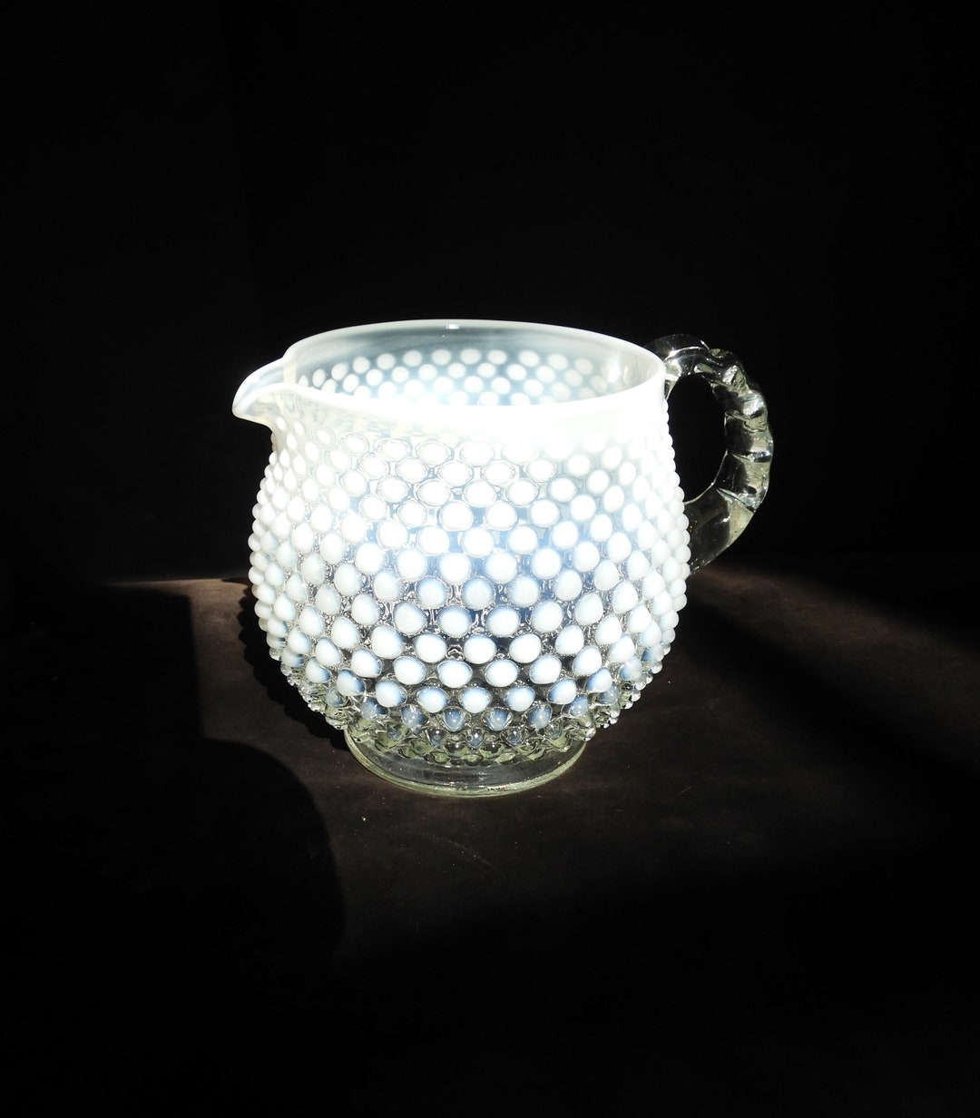 Vtg Fenton White Opalescent Hobnail Pitcher|retro Fenton Moonstone ...
