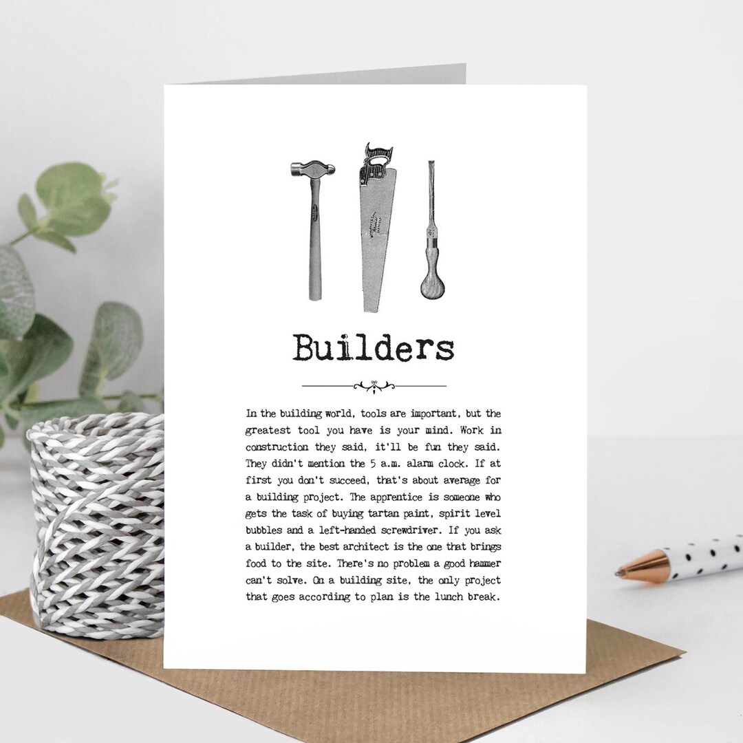 Funny Builders Card With Quotes, for Bricklayer, Construction Tools ...