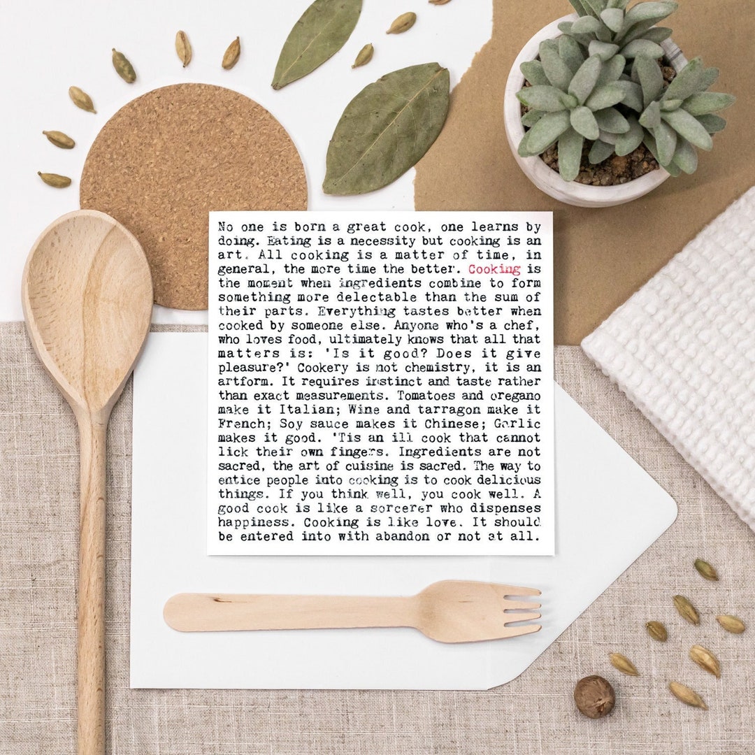 Cooking Quotes Card for Chefs and Foodies GC150 - Etsy UK
