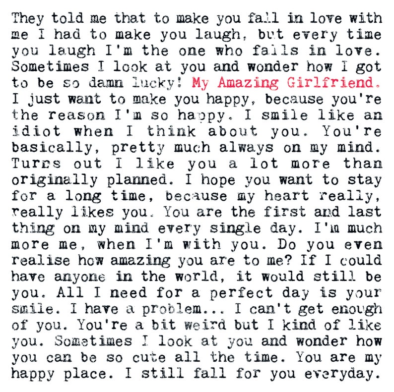 My Amazing Girlfriend Card With Romantic Quotes for Her GC853 - Etsy