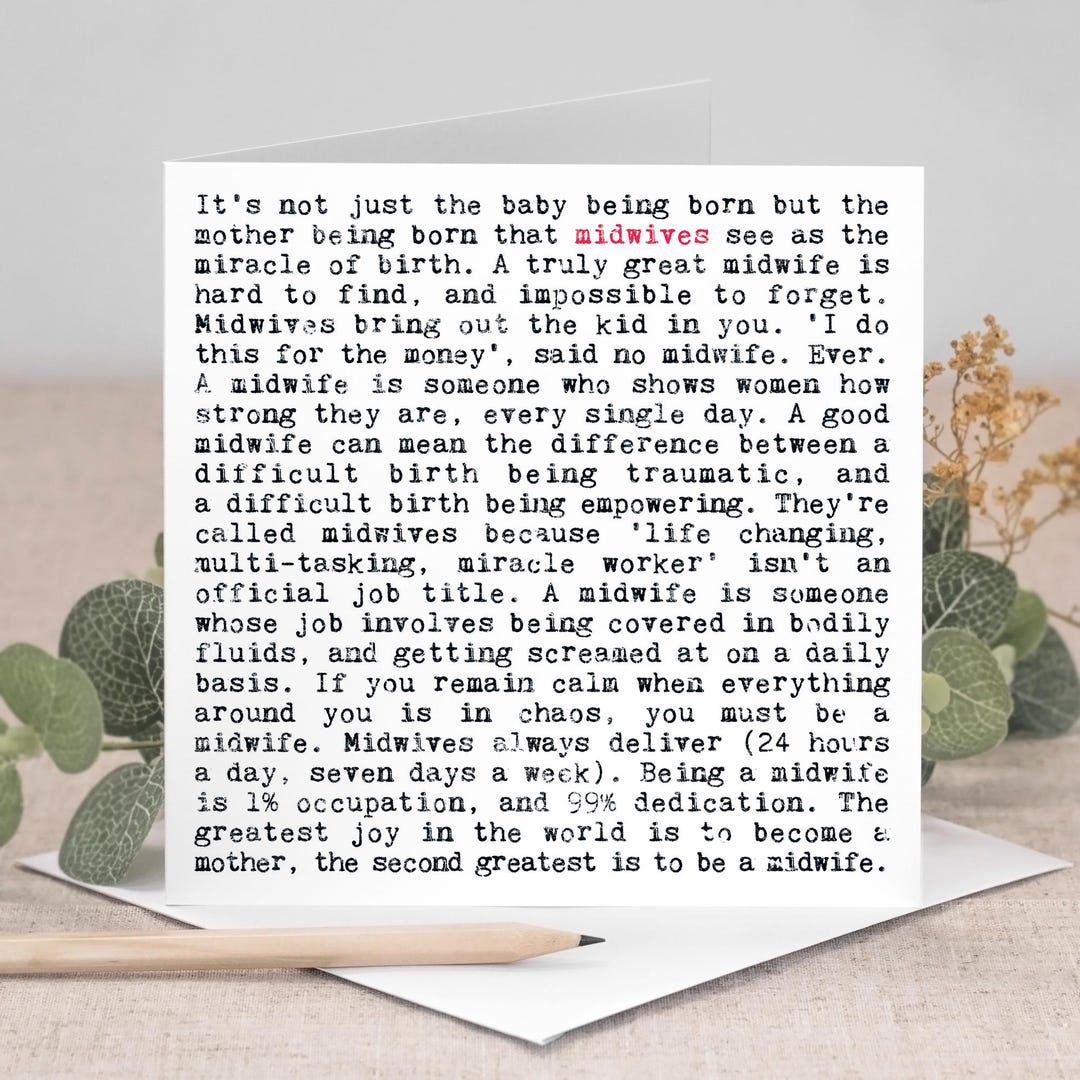Midwives Card With Heartwarming Quotes, Thank You Card for Midwife ...