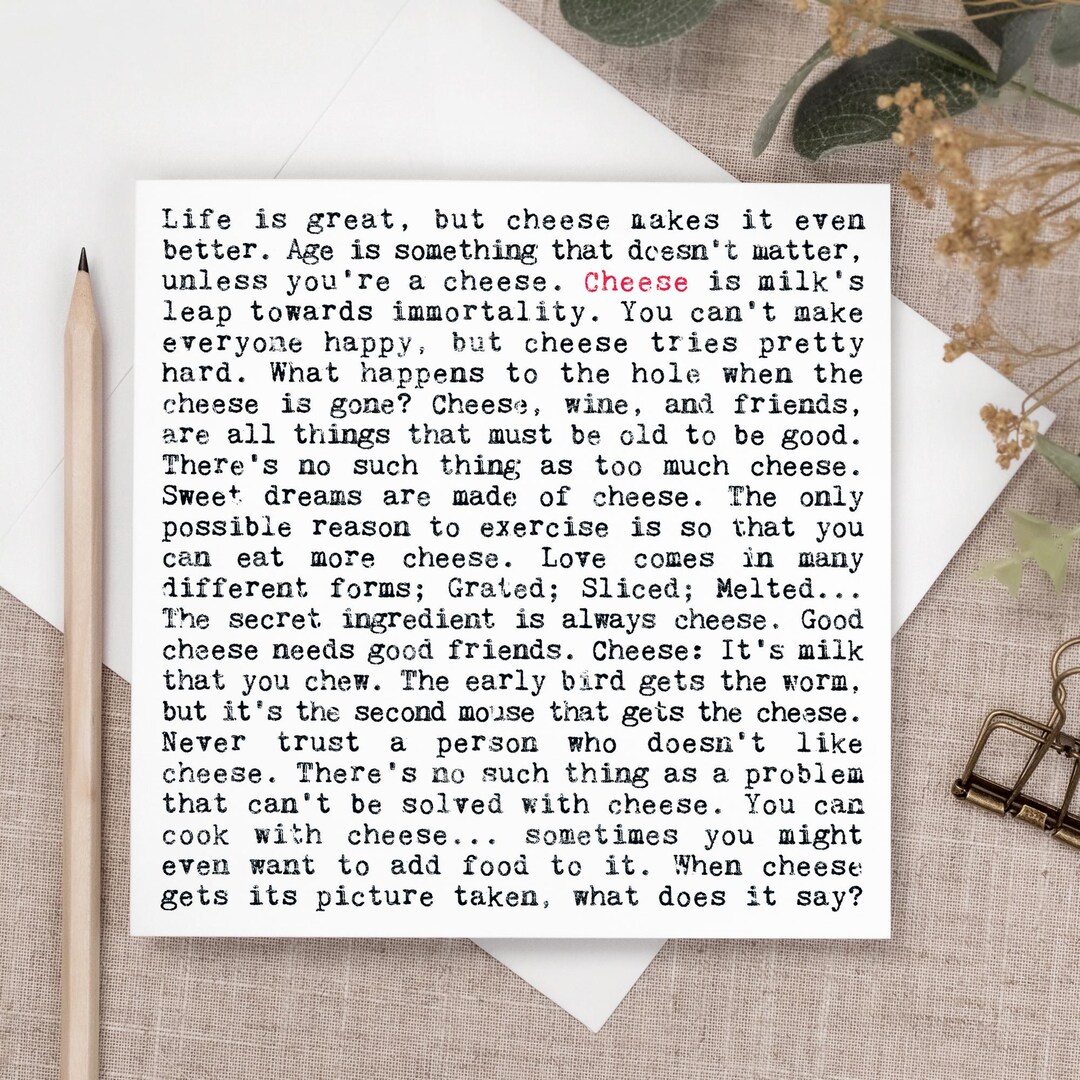 Cheese Quotes Birthday Card for Cheese Lovers GC1703 - Etsy