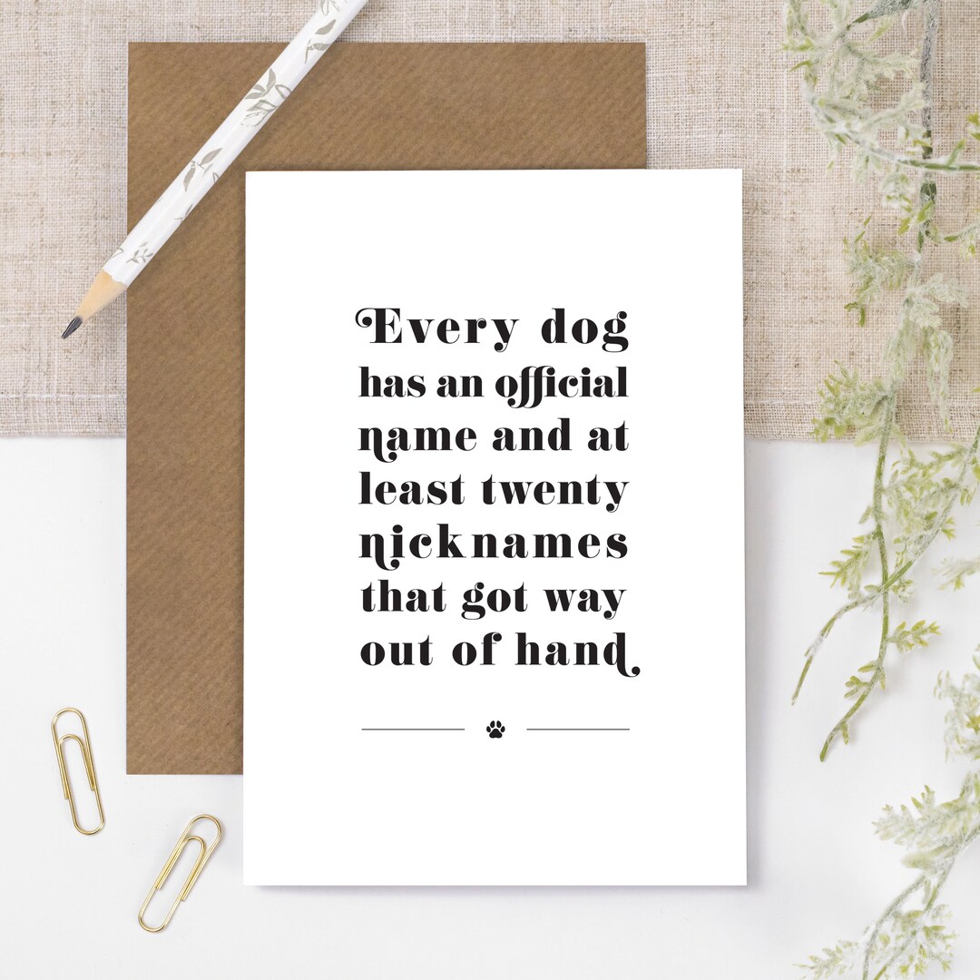 Pet Nicknames Funny Card for Dog Owners, for Birthday, New Puppy or ...
