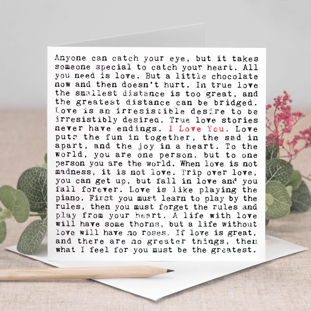 I Love You Romantic Quotes Card, Valentine's Day GC257 - Etsy