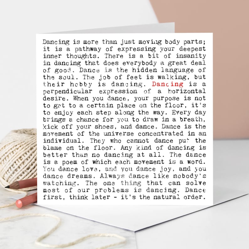 Dancing Quotes Birthday Card, Dance Teacher Gift GC1622 - Etsy