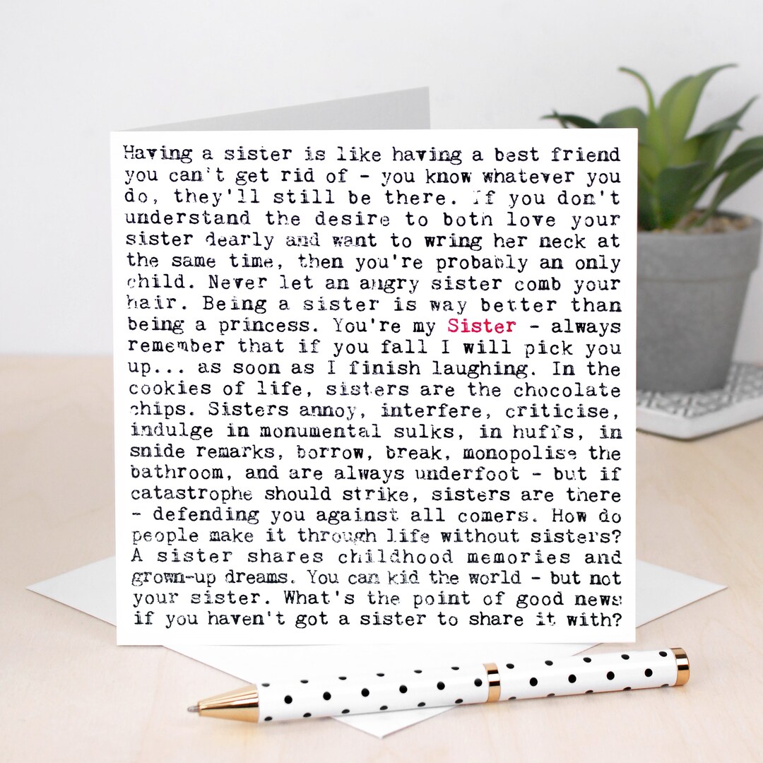 Sister Quotes Card for Birthdays or Any Occasion GC565 - Etsy