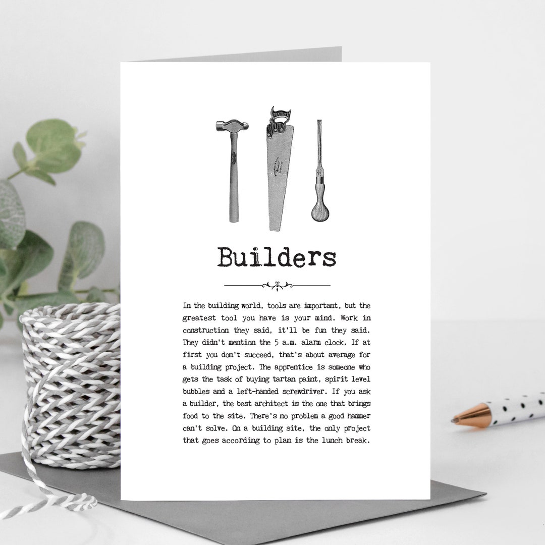 Funny Builders Card With Quotes, Construction Tools Illustration GC1726 ...