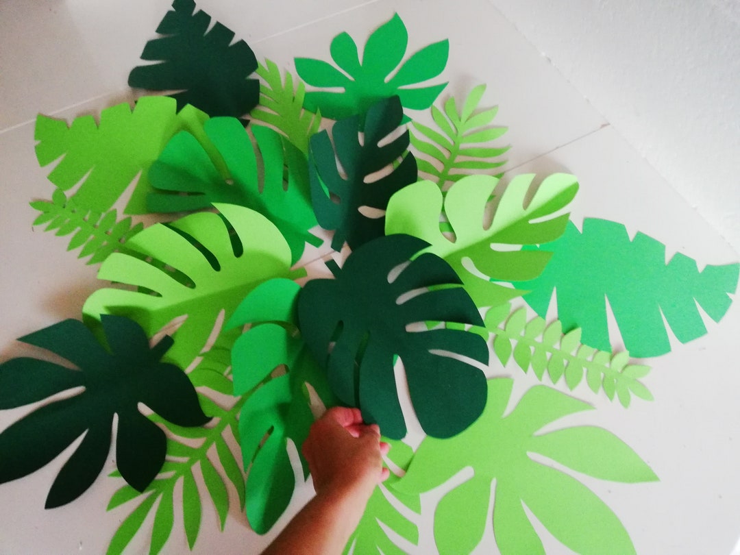 20 Tropical Paper Leaves, Green Leaves, Large Leaves Paper Flower Wall ...