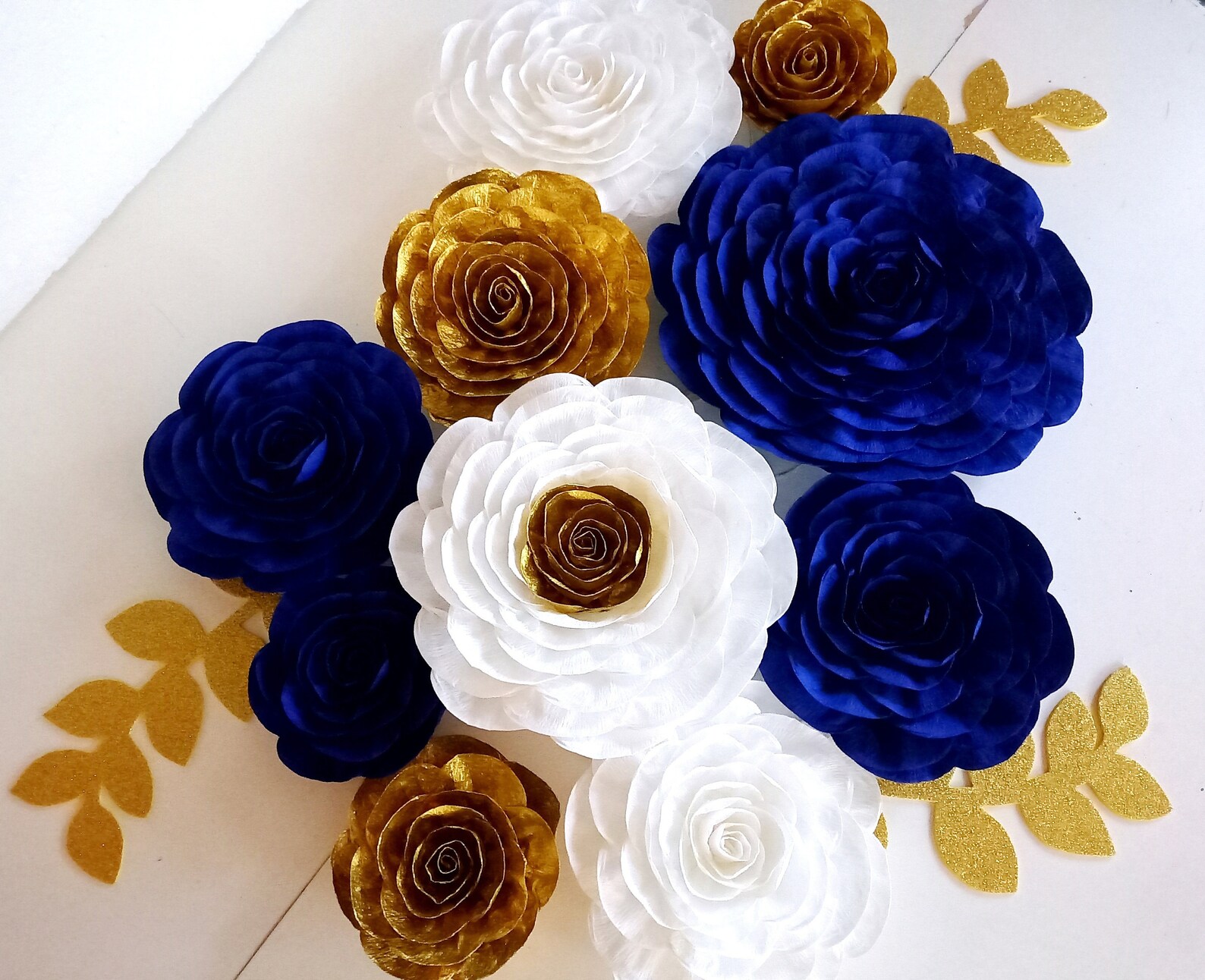 Royal Blue Gold Large Paper Flowers Wall Decor Prince Bridal - Etsy