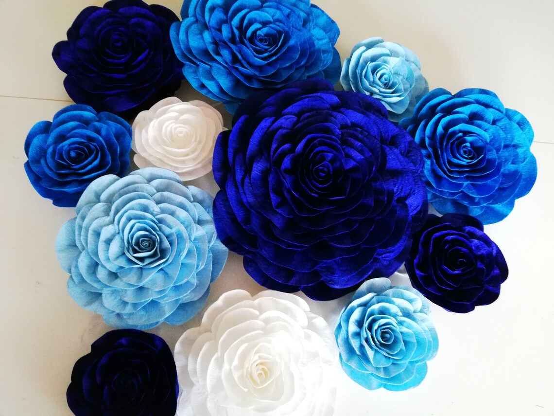 12 large paper flowers Wall decor Royal blue bridal boy baby | Etsy