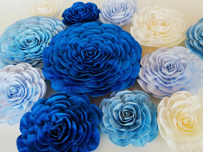 Royal Blue Gold Large Paper Flowers Wall Decor Royal Prince - Etsy