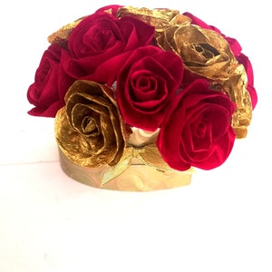 Centerpieces Decor Red Gold, Paper Flowers Roses in Box Woman Birthday ...