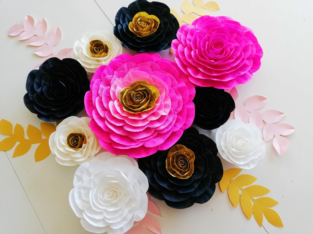 Pink Gold Black Large Paper Flowers Wall Decor Nursery Girl - Etsy