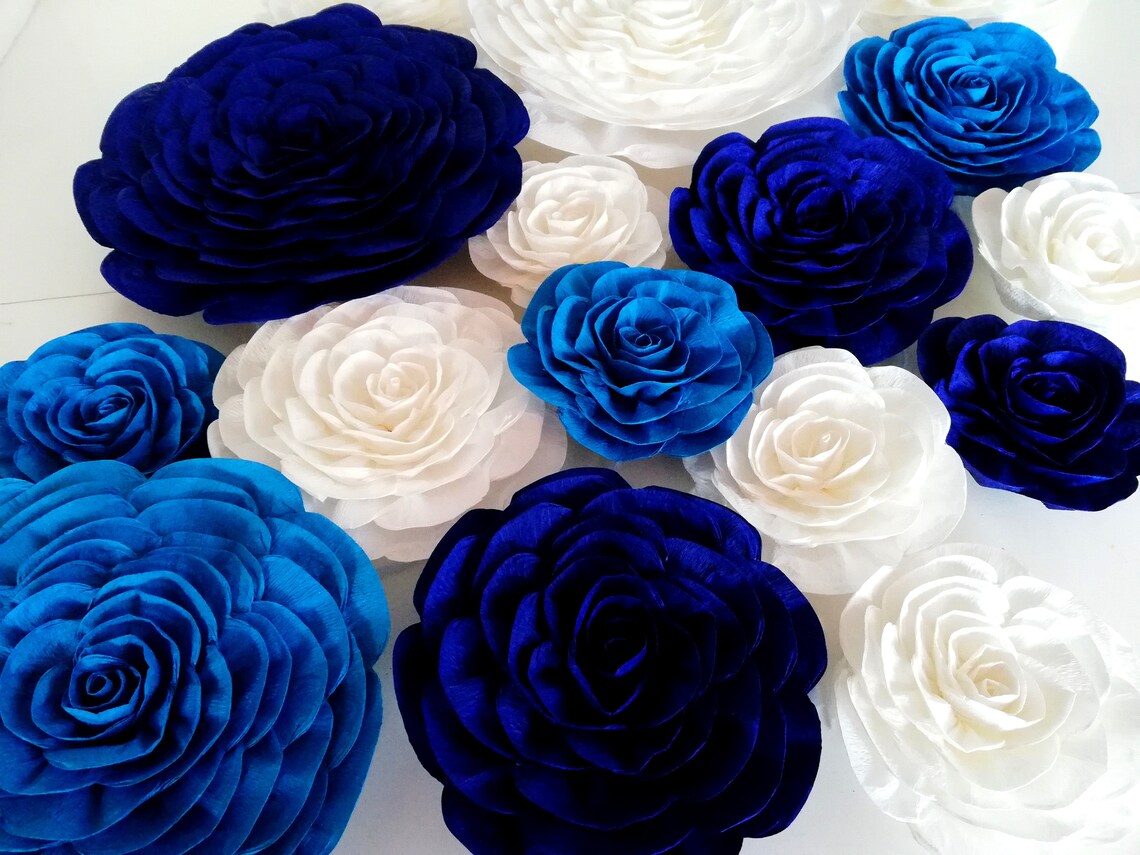12 large paper flowers Wall decor Royal blue bridal boy baby | Etsy