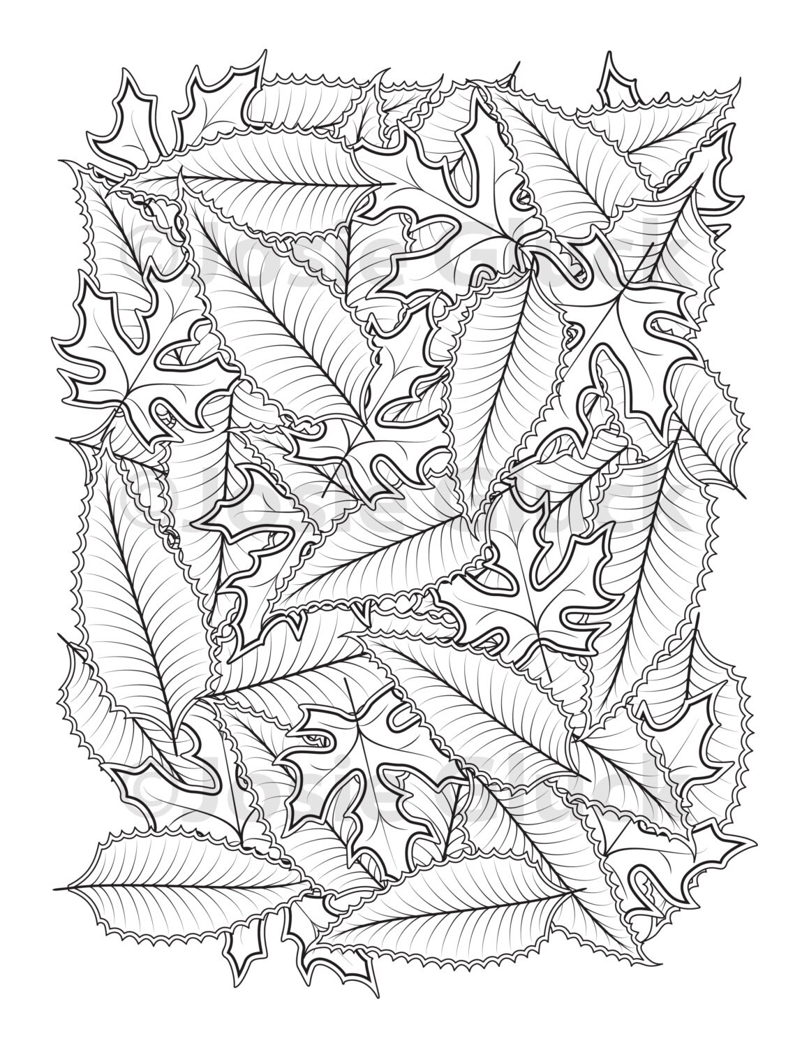 Advanced Coloring Page - Autumn Leaf Collage - Etsy