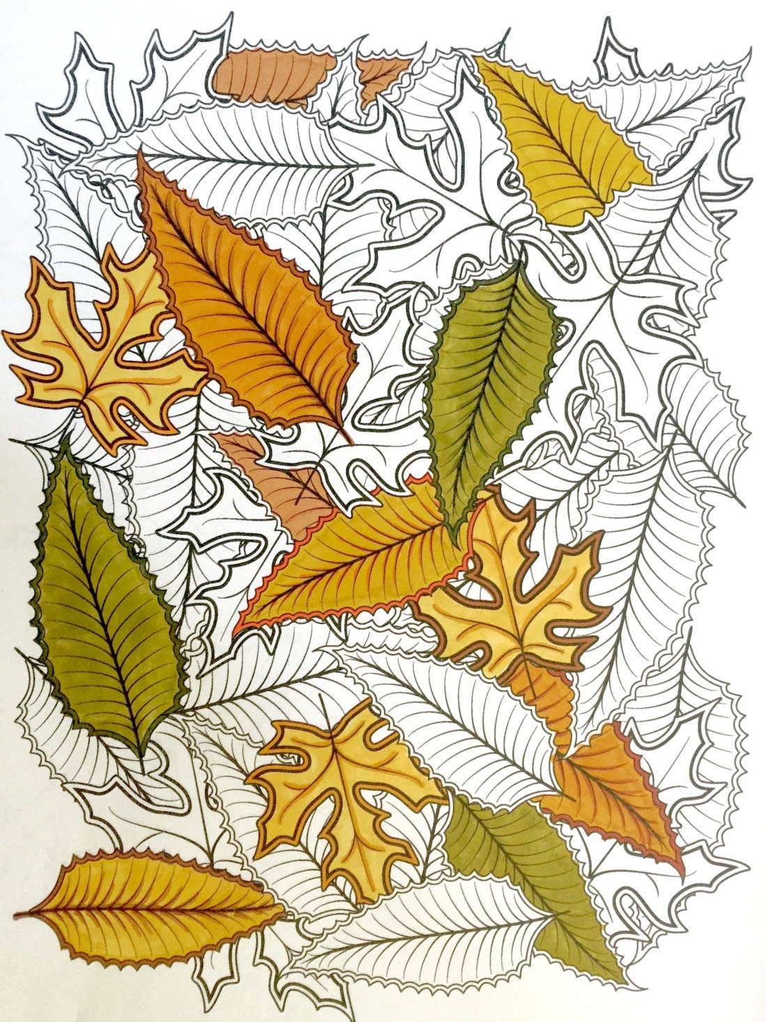 Advanced Coloring Page - Autumn Leaf Collage - Etsy