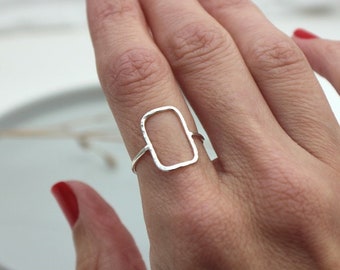 Rectangle Ring Open Rectangle Ring Long Modern Ring Simple | Etsy