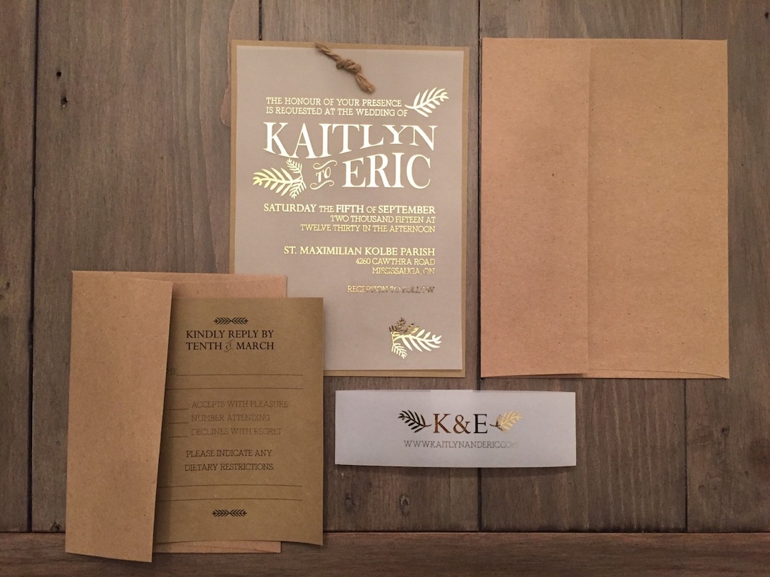 Rustic Glam Wedding Invitation, Gold and Kraft, Gold Foil Text ...