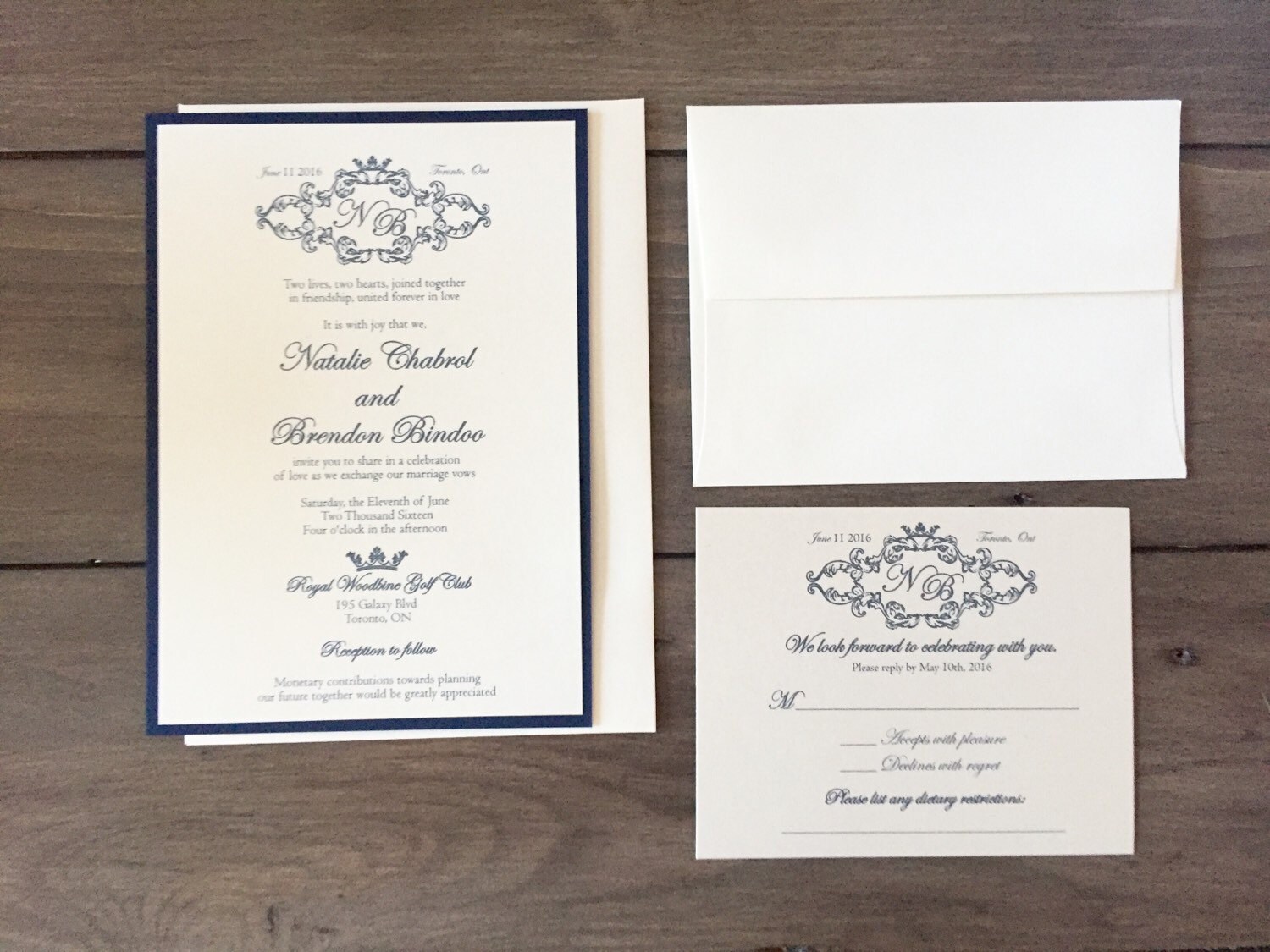 Navy Ivory Classic Wedding Invitation With Monogram - Etsy