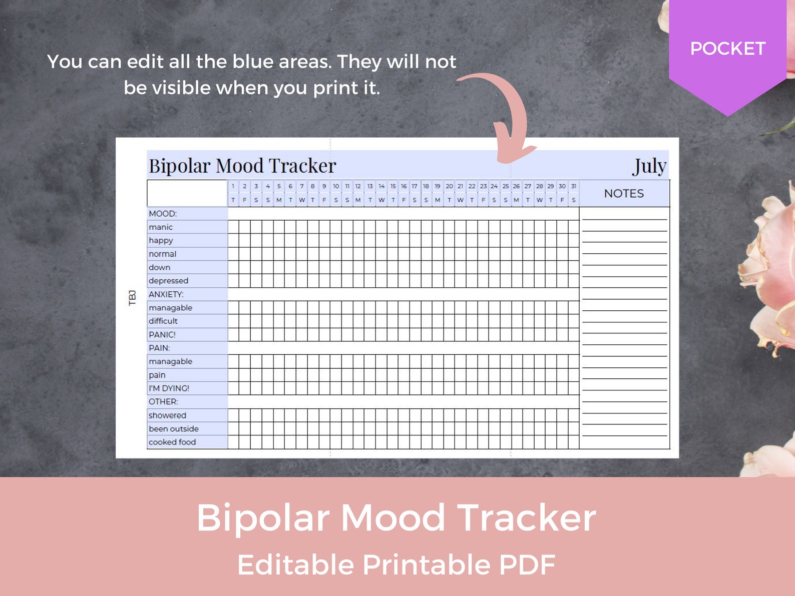EDITABLE Monthly Bipolar Mood Tracker, Mental Health Tracker, Anxiety ...
