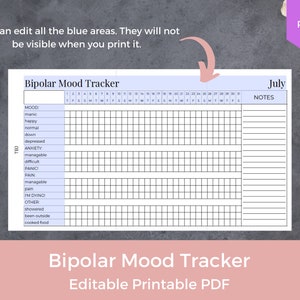 EDITABLE Monthly Bipolar Mood Tracker, Mental Health Tracker, Anxiety ...
