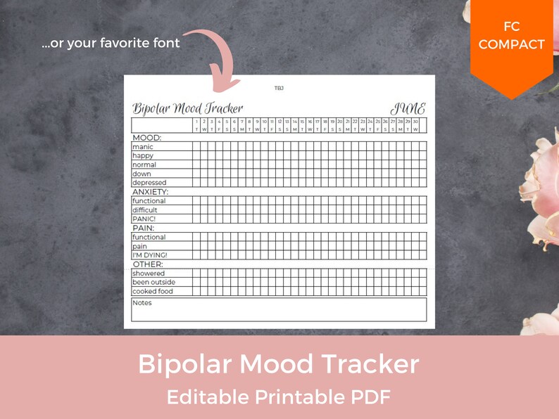 EDITABLE Bipolar Mood Tracker, Mental Health Tracker, Anxiety Tracker ...