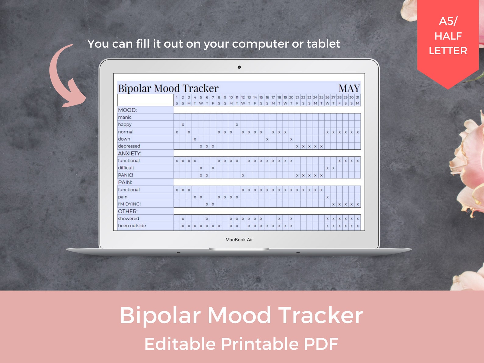 EDITABLE Bipolar Mood Tracker, Mental Health Tracker, Anxiety Tracker ...