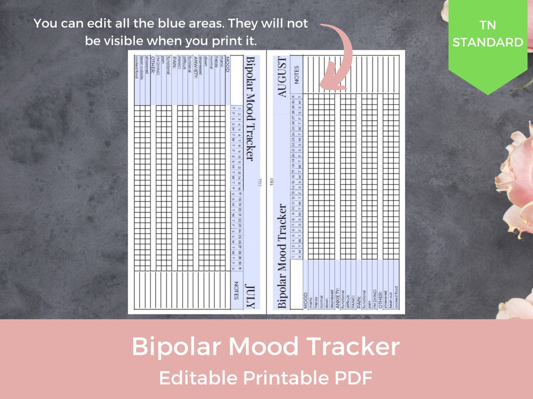 EDITABLE Monthly Bipolar Mood Tracker, Mental Health Tracker, Anxiety ...
