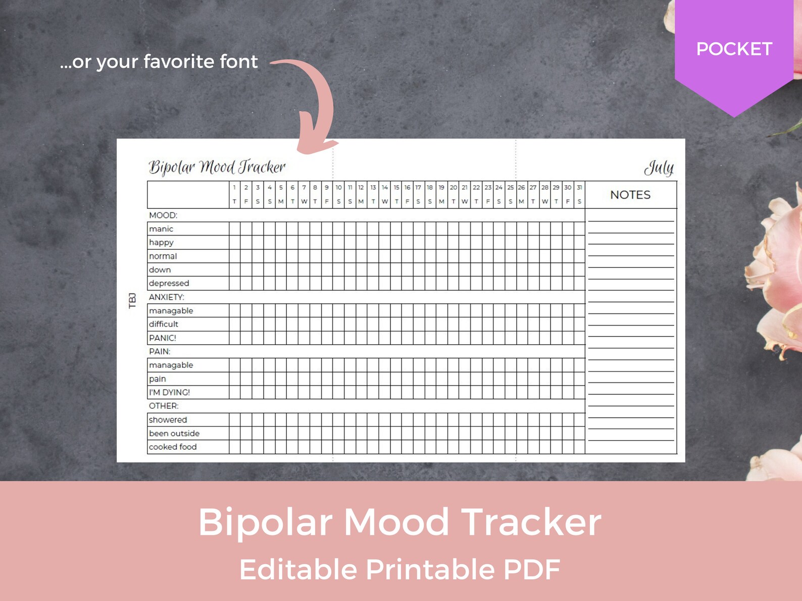EDITABLE Monthly Bipolar Mood Tracker, Mental Health Tracker, Anxiety ...