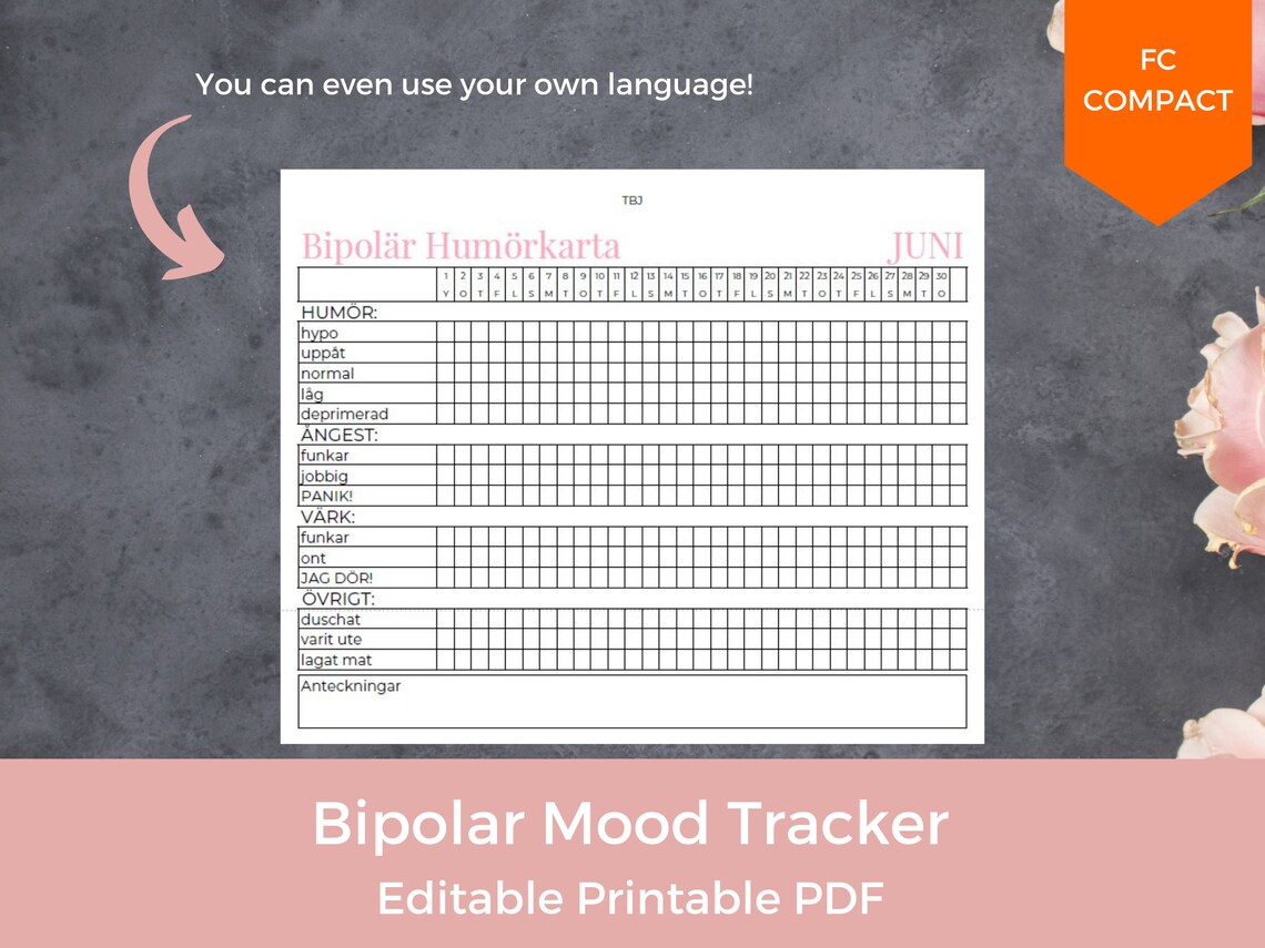 EDITABLE Bipolar Mood Tracker, Mental Health Tracker, Anxiety Tracker ...