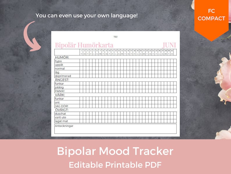 EDITABLE Bipolar Mood Tracker, Mental Health Tracker, Anxiety Tracker ...