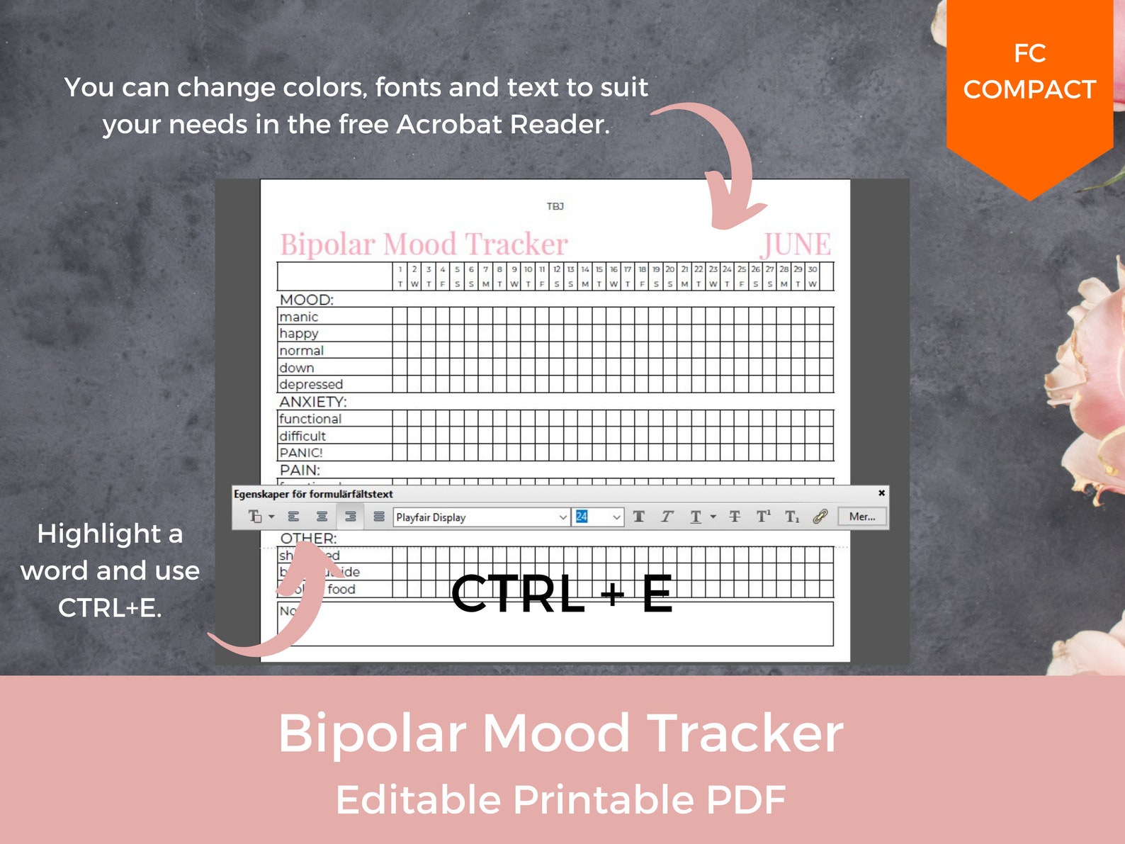 EDITABLE Bipolar Mood Tracker, Mental Health Tracker, Anxiety Tracker ...