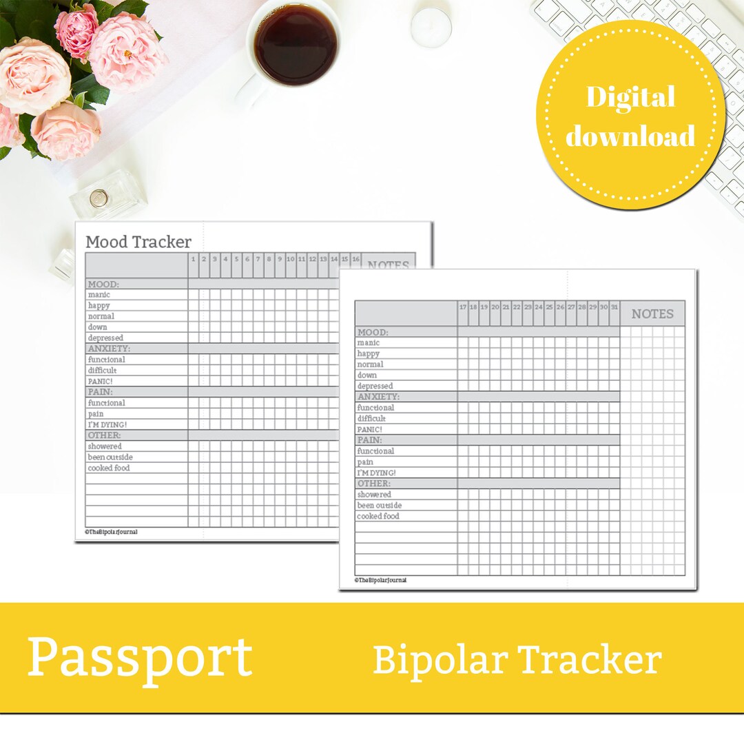 BIPOLAR Mood Tracker. Mental Health Tracker in PASSPORT Size for ...