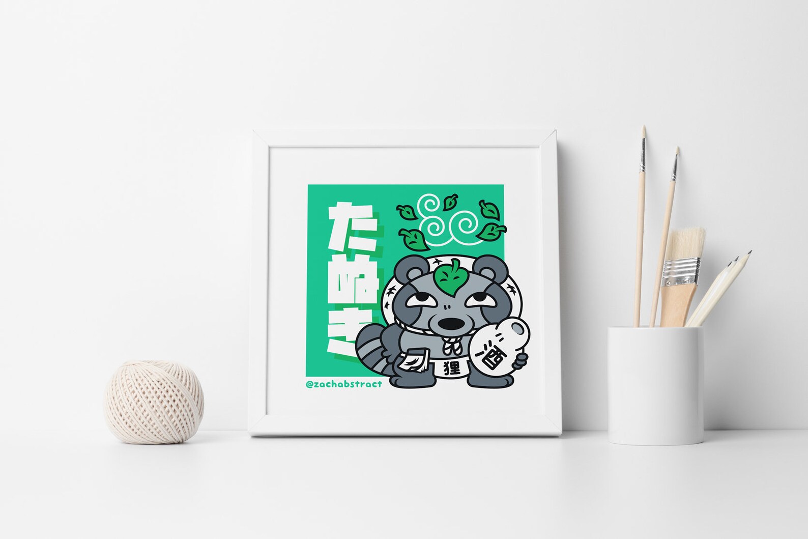 Green Tanuki Raccoon Dog Yokai Square Art Print 8 Inches - Etsy