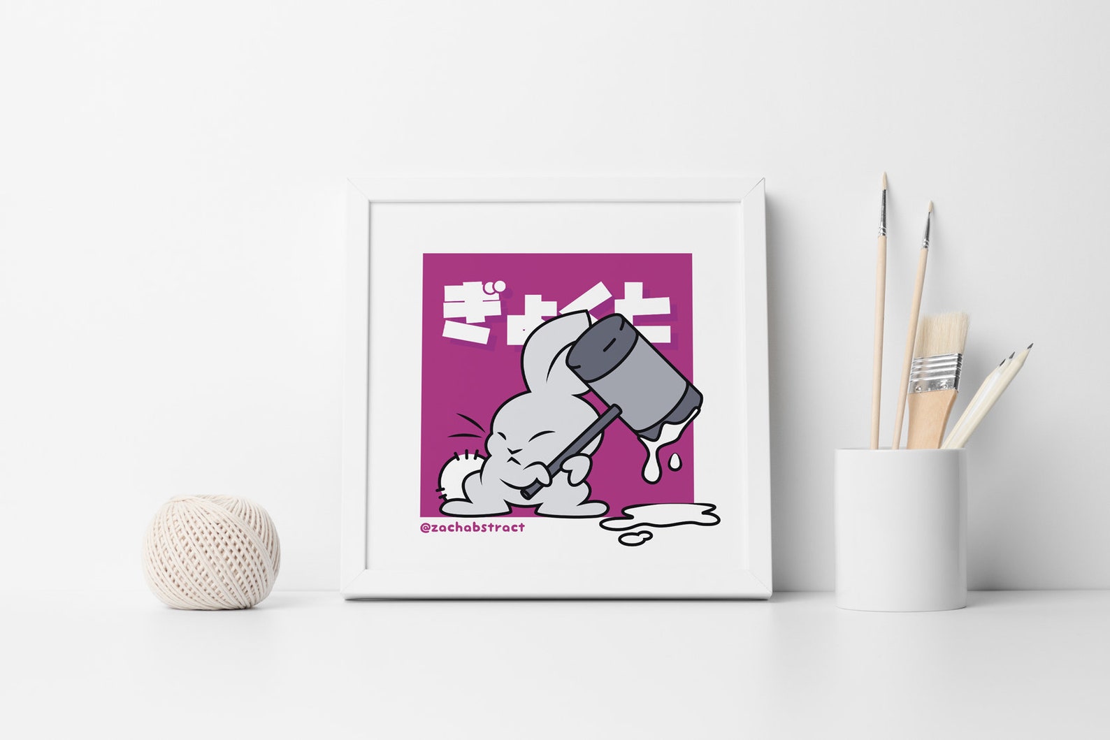 Purple Gyokuto Bunny Rabbit Yokai Square Art Print - 8 Inches Wide, 8 ...