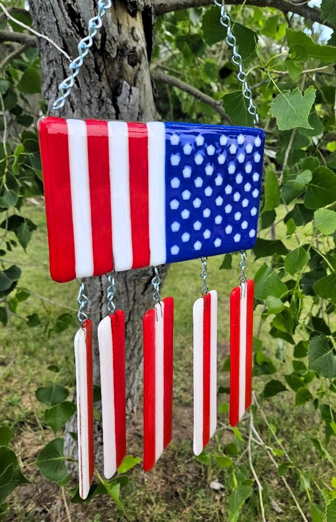 Kiln Fired Fused Glass American Flag Wind Chime - Etsy